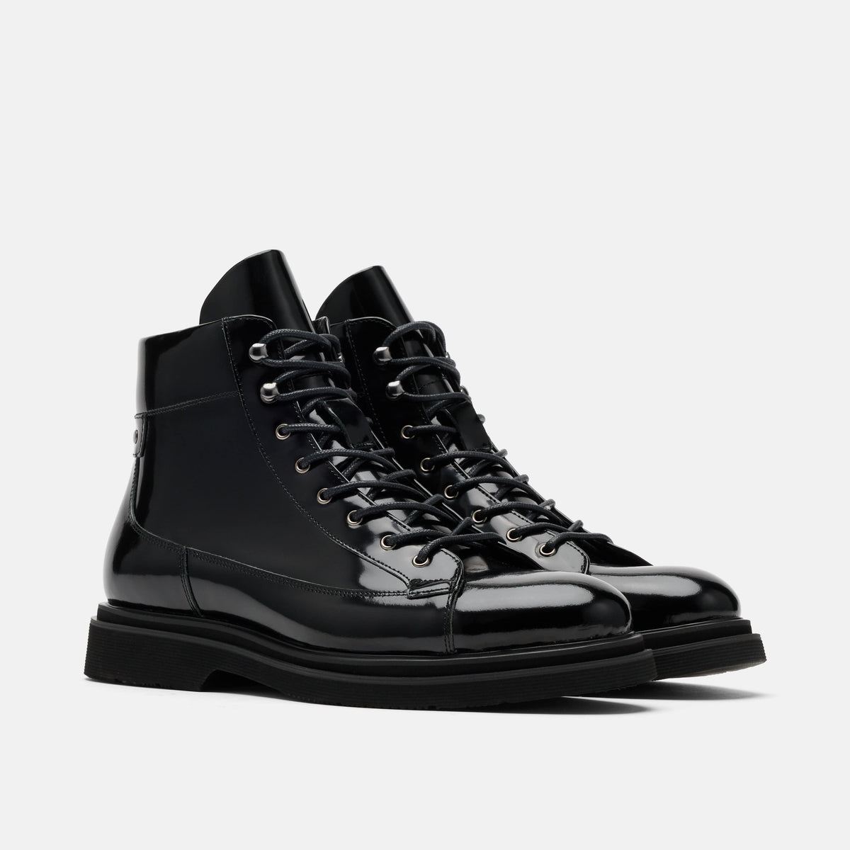 Aiden Black Patent Leather Combat Boots