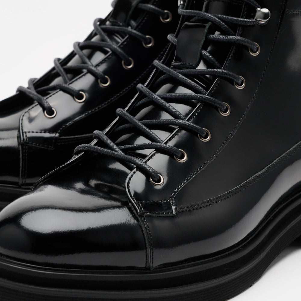 Aiden Black Patent Leather Combat Boots