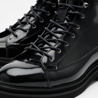 Aiden Black Patent Leather Combat Boots