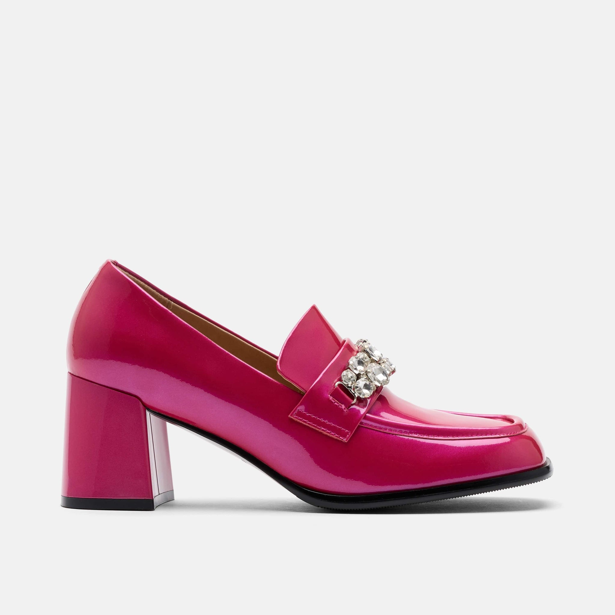 Margot Magenta Patent Leather Penny Loafer Block Pumps