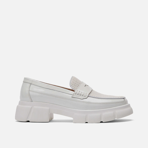 Ms. Calum White Patent Leather Penny Loafers - Marc Nolan