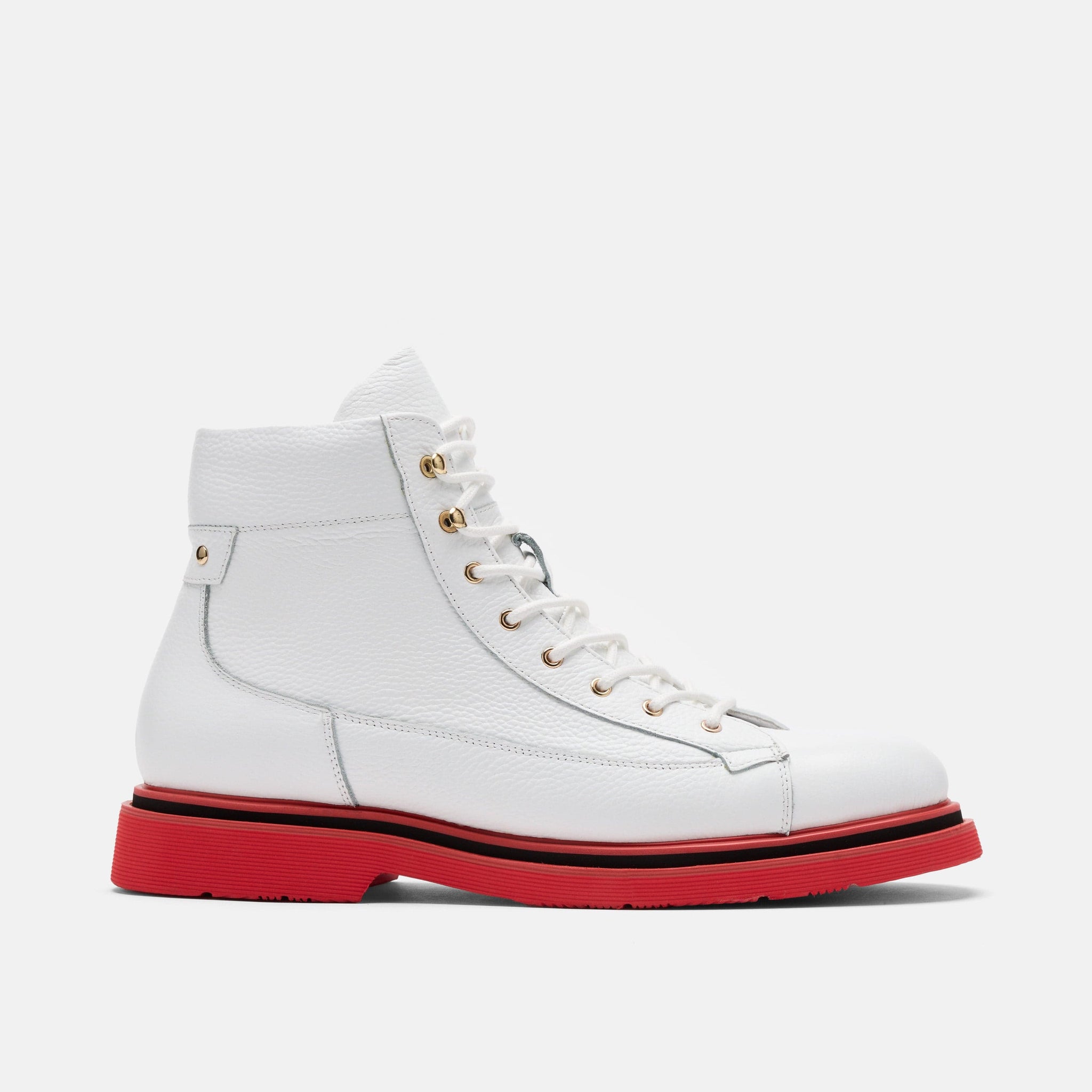 Aiden White Pebble Leather Combat Boots