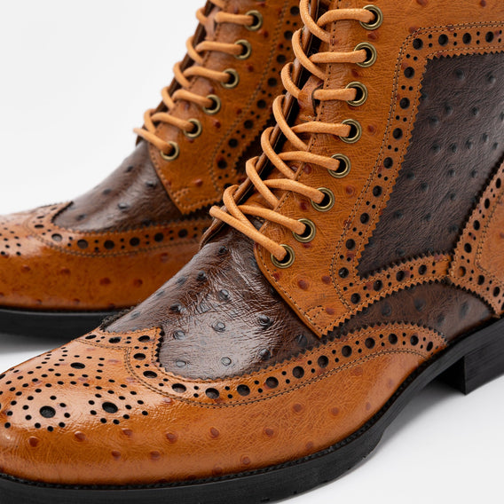 Belmont Cognac/Brown Leather Wingtip Combat Boots