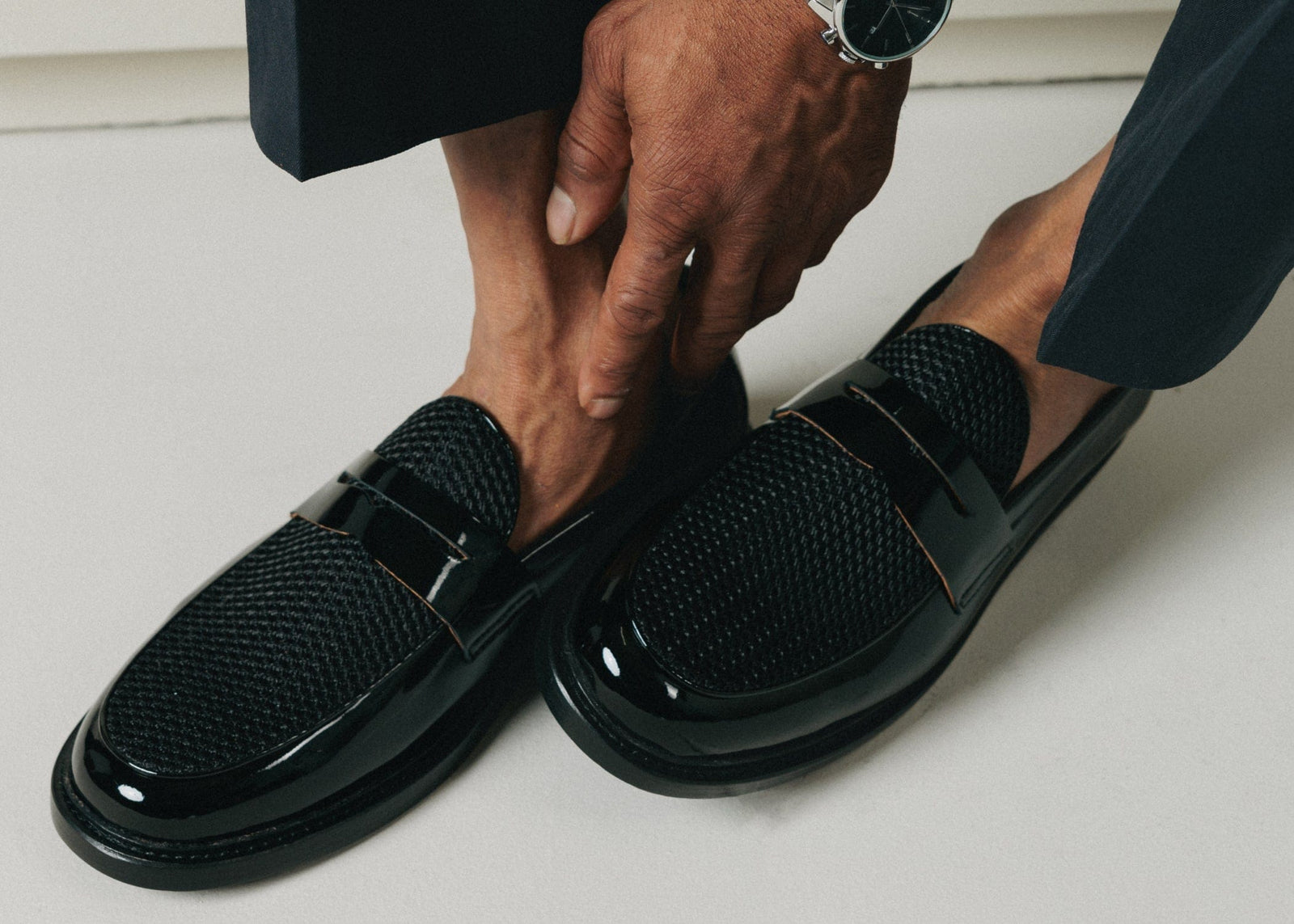 Oscar Black Patent Leather Wholecut Brogue Sneakers - Marc Nolan