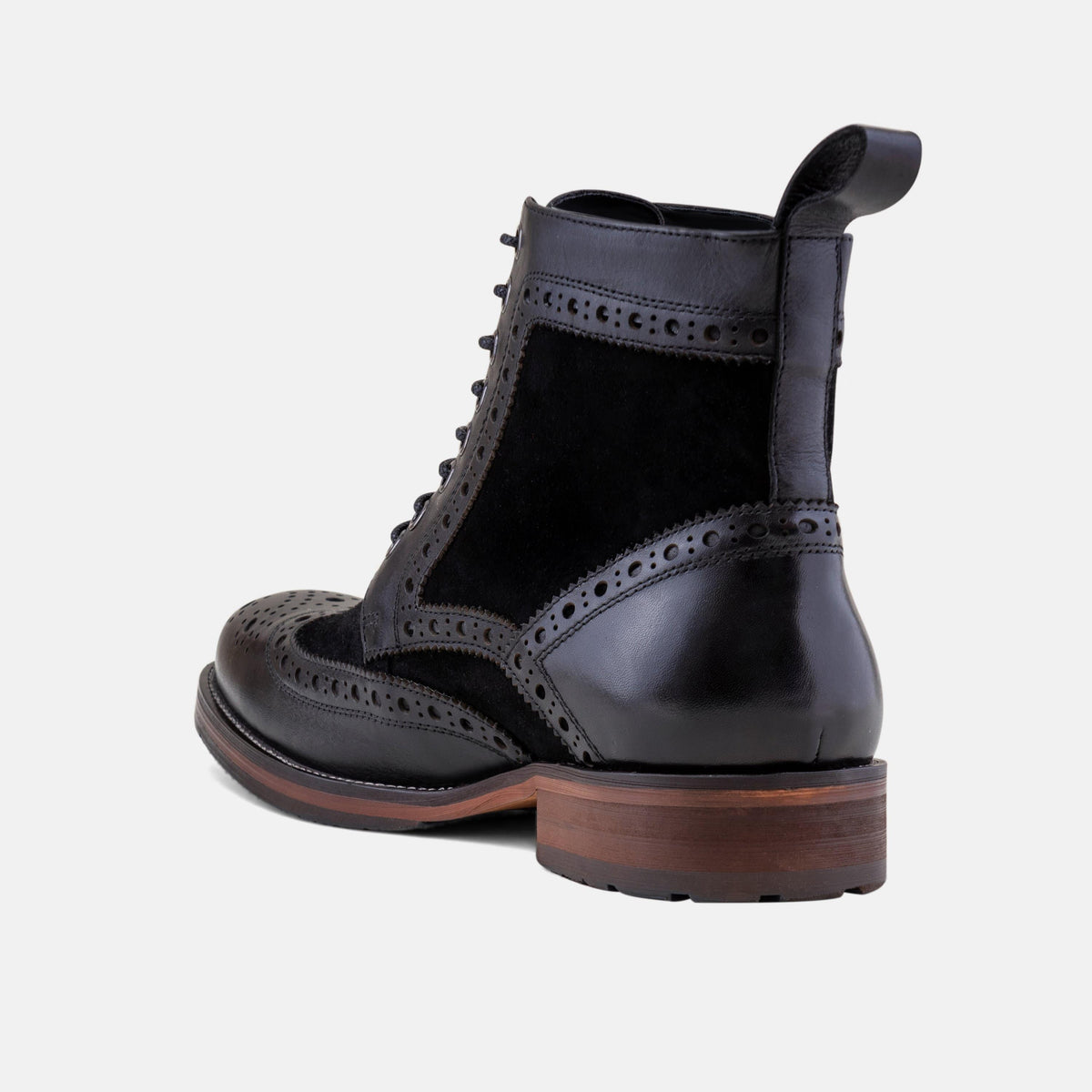 Belmont Black Leather Wingtip Combat Boots - Marc Nolan