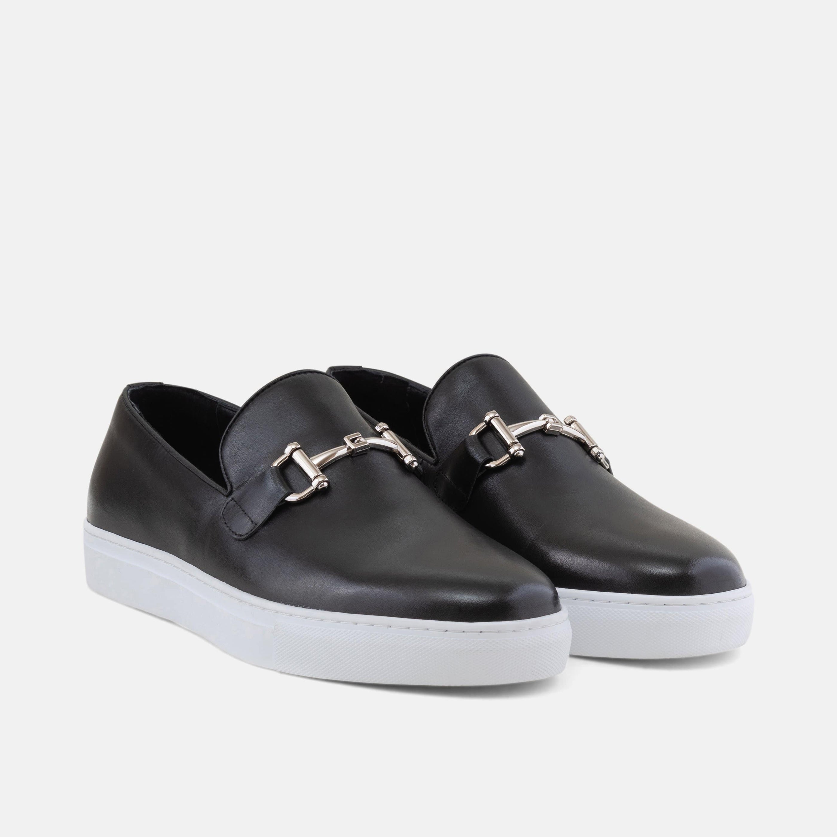 Boardwalk Black Leather Horse-Bit Sneakers