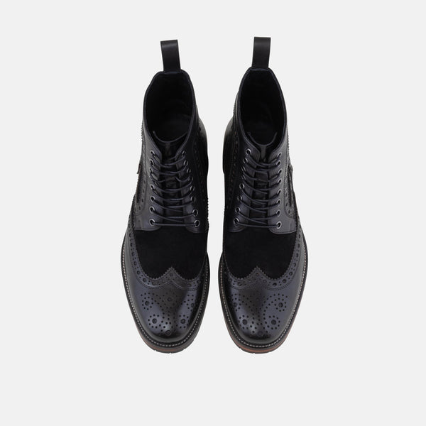 Belmont Black Leather Wingtip Combat Boots - Marc Nolan