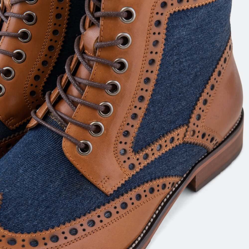 Belmont Denim Wingtip Combat Boots - Marc Nolan